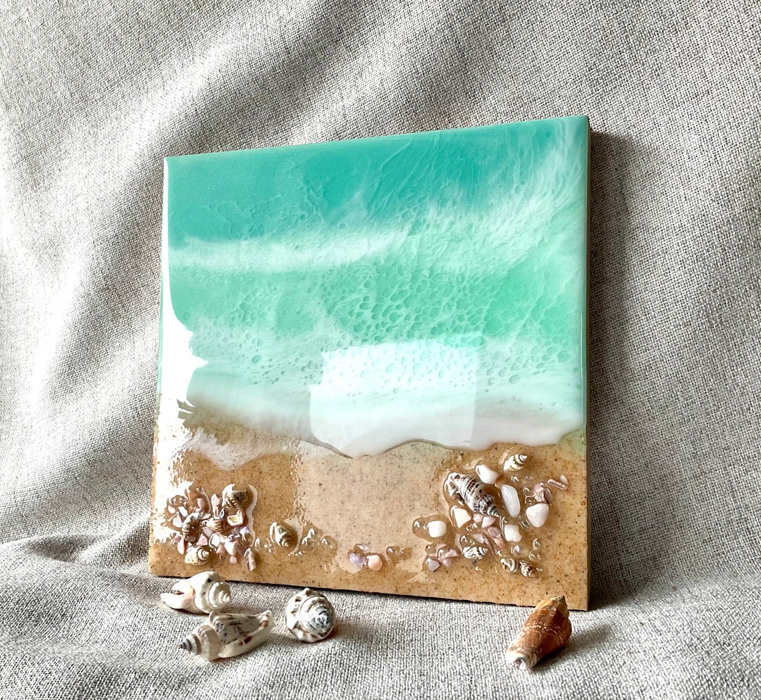 8x8 Inch Ocean Resin Painting, Resin Artwork, Ocean Resin Art, 3d Wall ...