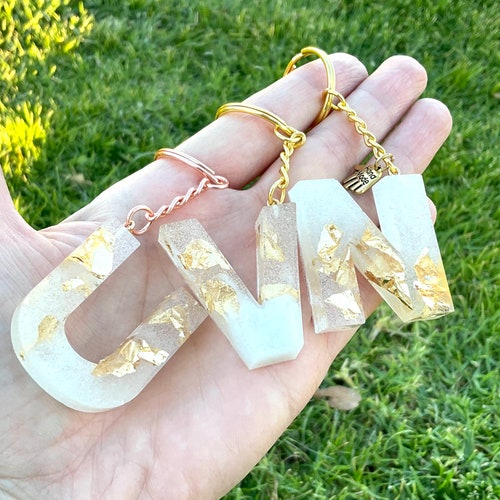 Initial Keychain Personalized Resin Letter Keychain Custom | Etsy