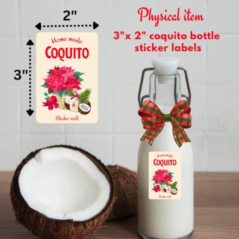 Personalized Coquito Bottle Stickers: Tropical Holiday Flair (2x3 ...