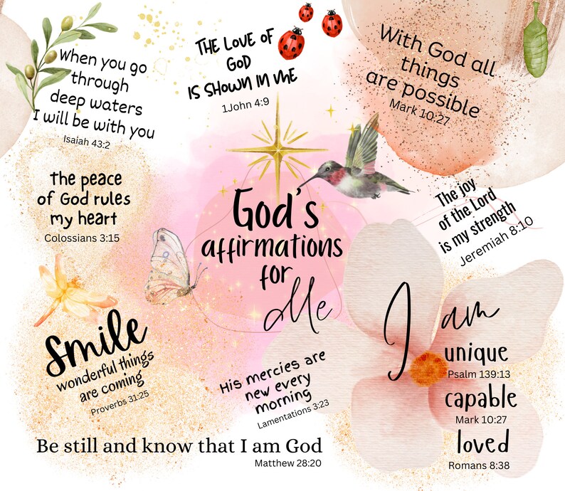 20oz Sublimation Tumbler PNG Wrap, God's Affirmations for Me, Bible ...