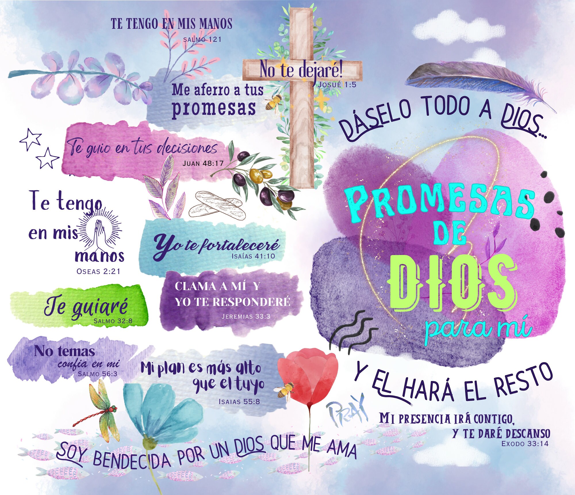 Promesas De Dios 20oz Tumbler Wrap: Inspirational Verses (PNG Digital ...