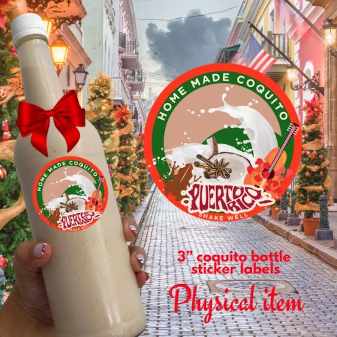 Coquito Bottle Stickers, Personilized Coquito Bottle Stickers, Puerto Rico Coquito Bottles ...
