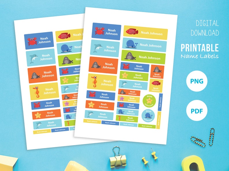 Ocean Animals Name Labels Personalised Printable - Etsy