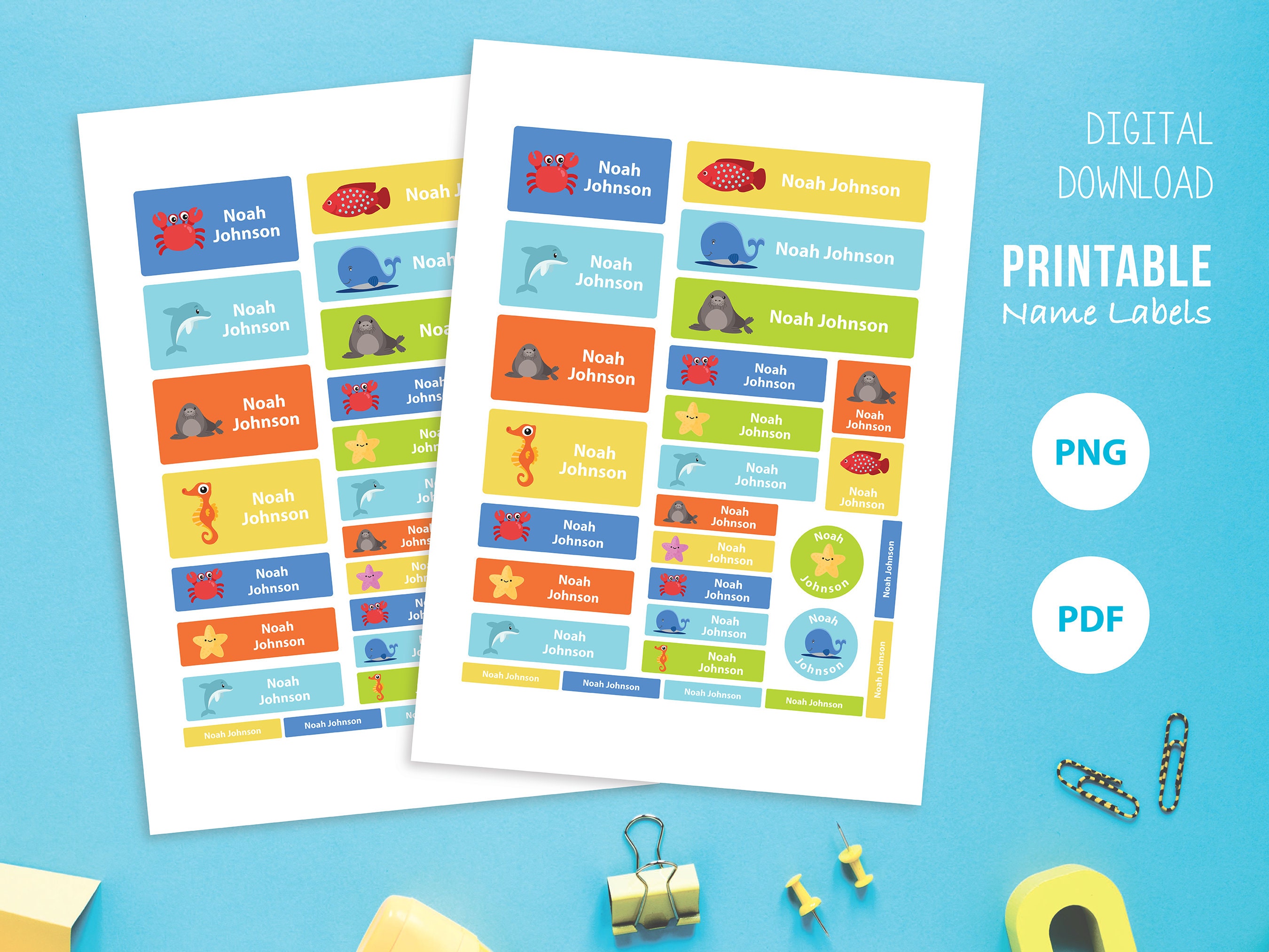 Ocean Animals Name Labels Personalised Printable - Etsy