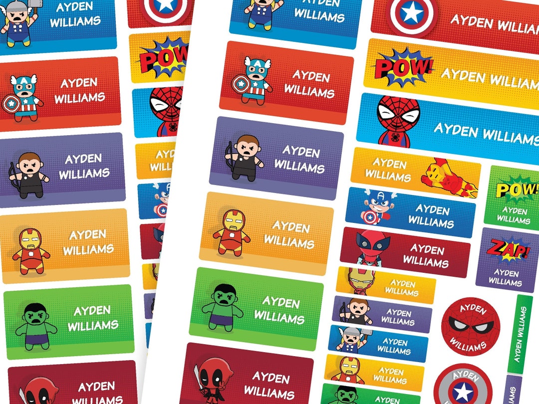 Superhero Name Labels | Comic Book Hero Personalised Stickers | Custom ...