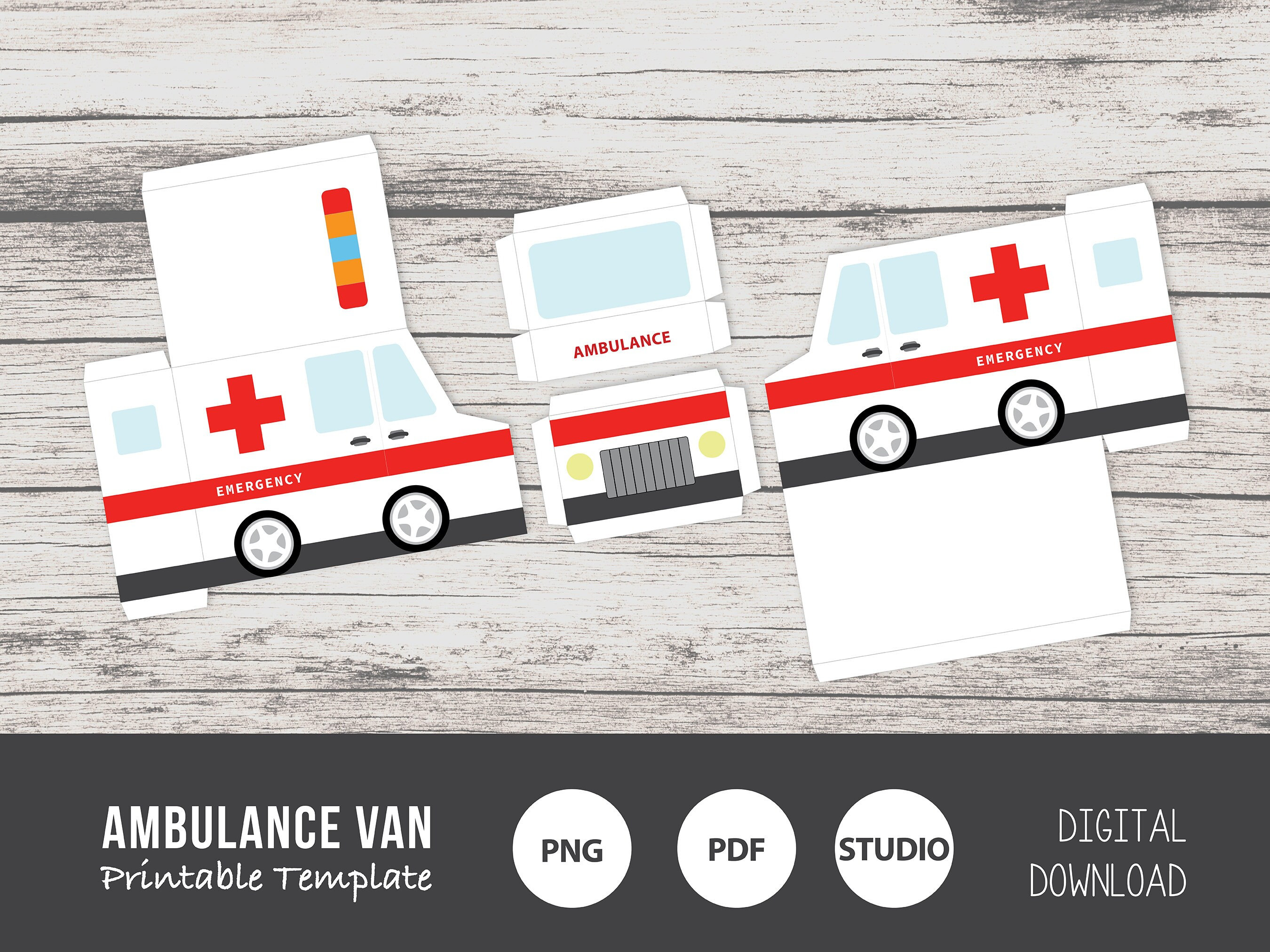 Ambulance Paper Van Box Printable Template for Doctor / Nurse / Medical ...