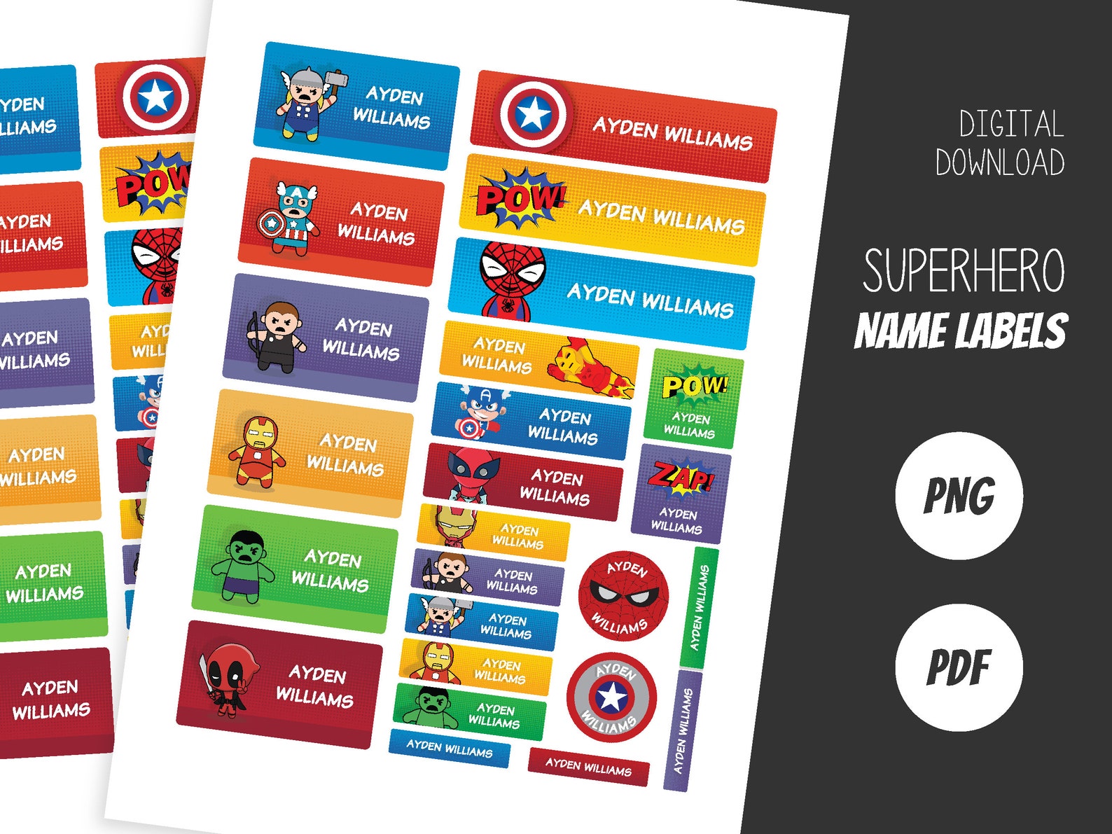 Superhero Name Labels | Comic Book Hero Personalised Stickers | Custom ...
