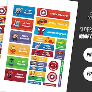 Superhero Name Labels | Comic Book Hero Personalised Stickers | Custom ...