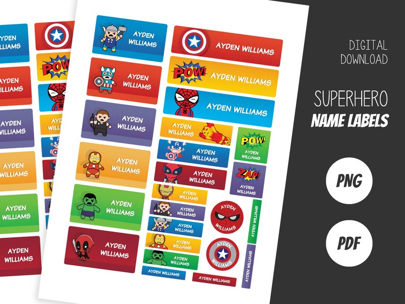 Superhero Name Labels | Comic Book Hero Personalised Stickers | Custom ...