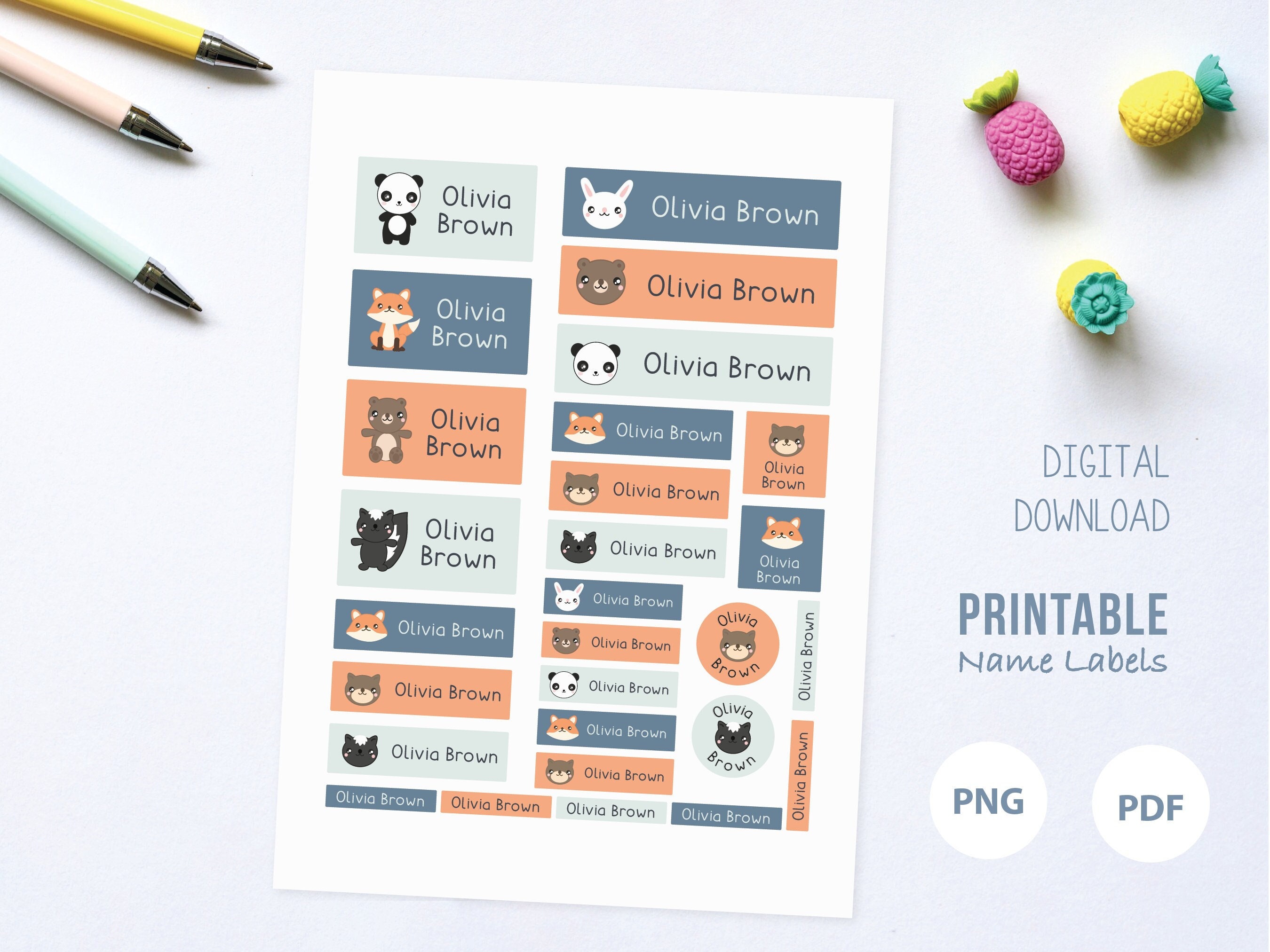 Woodland Animals Personalized Name Labels | Printable PDF & PNG - Etsy