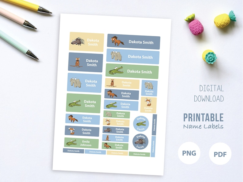 Funny Animals Name Labels Personalised Printable - Etsy
