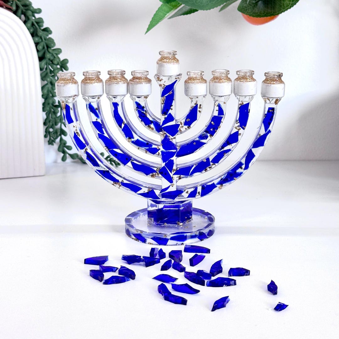 Jewish Menorah With Your Wedding Glass Shards, Wedding Glass Fragments ...