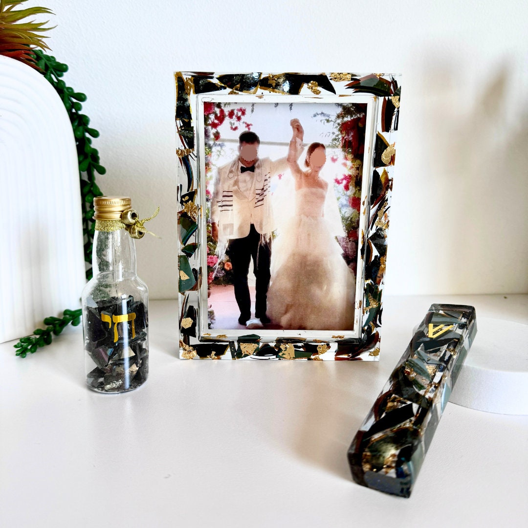 Wedding Glass Shards Picture Frame and Mezuzah in Resin With Your Own ...