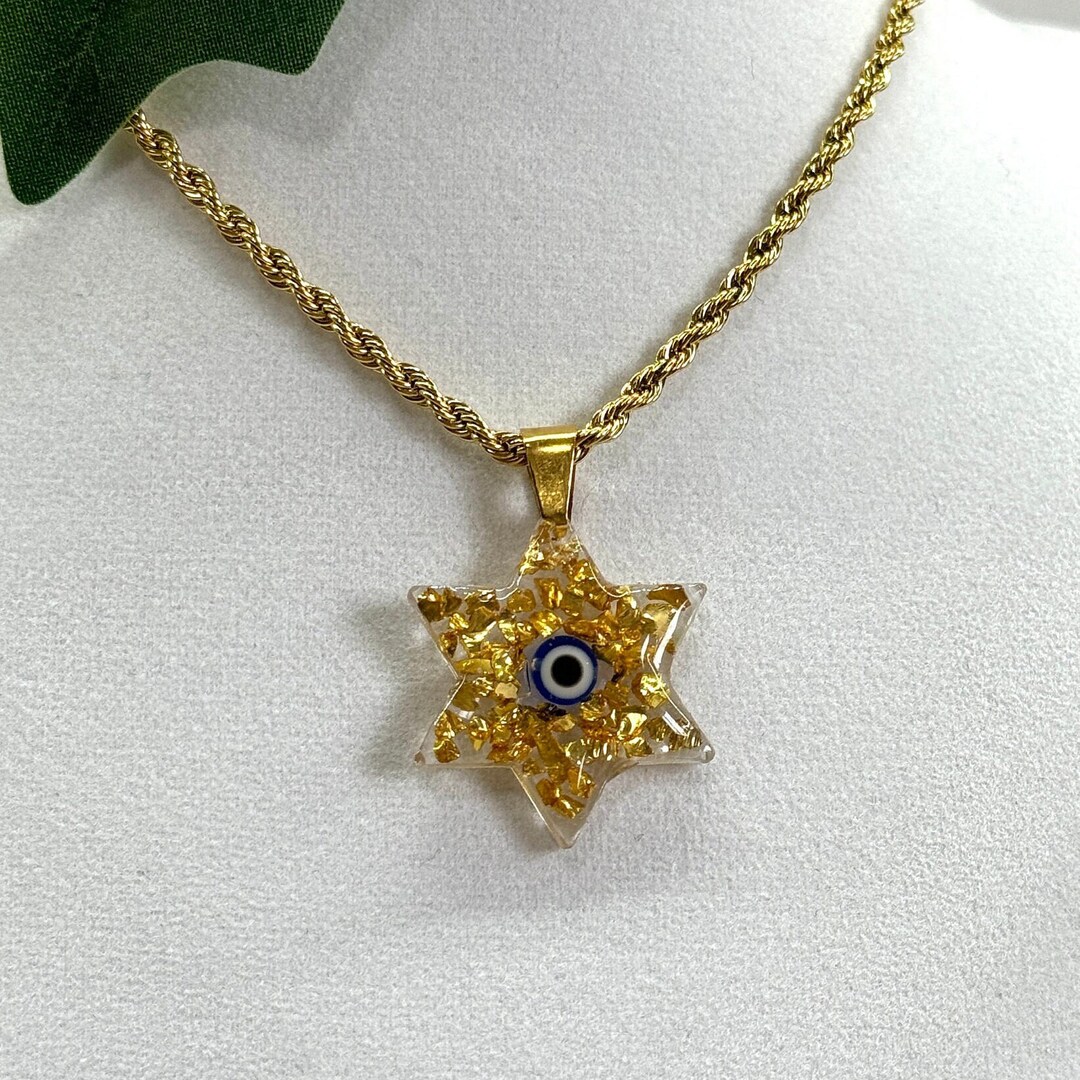 Gold or Silver Color Star of David Necklace Resin and Stainless Steel ...