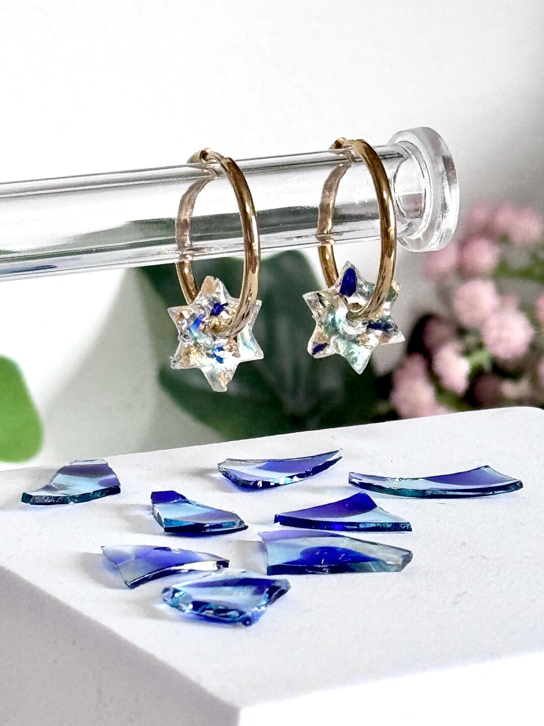 Custom Magen David Charm Hoop Earrings | Star of David Wedding Glass ...