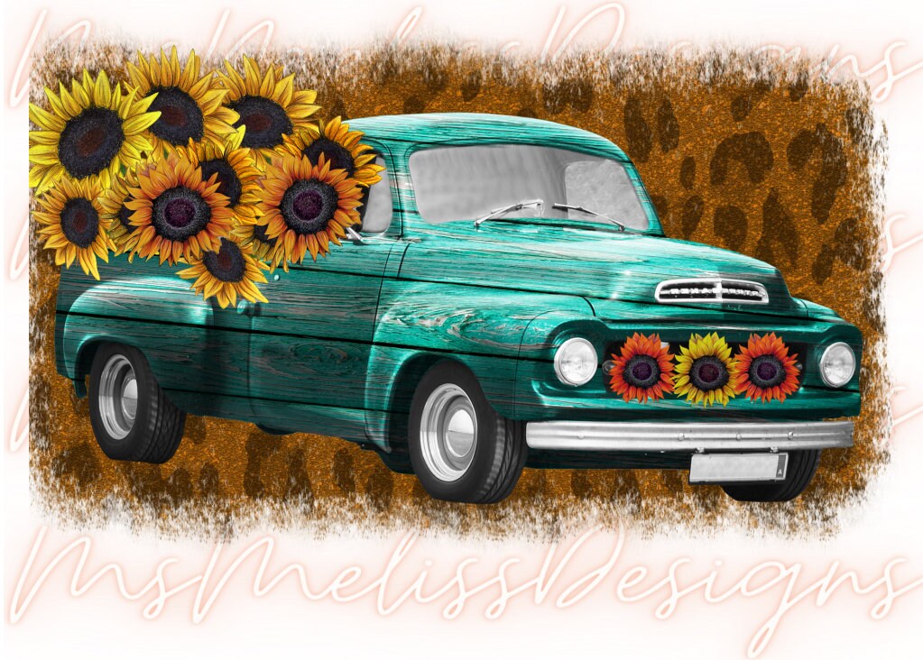 Vintage Truck With Sunflowers Png Watercolor Sunflower - Etsy