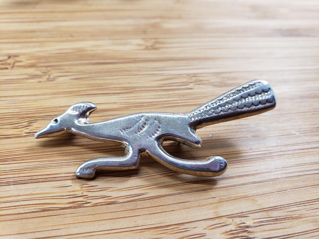 Vintage Sterling Silver Native American Road Runner Brooch Pin Measures ...