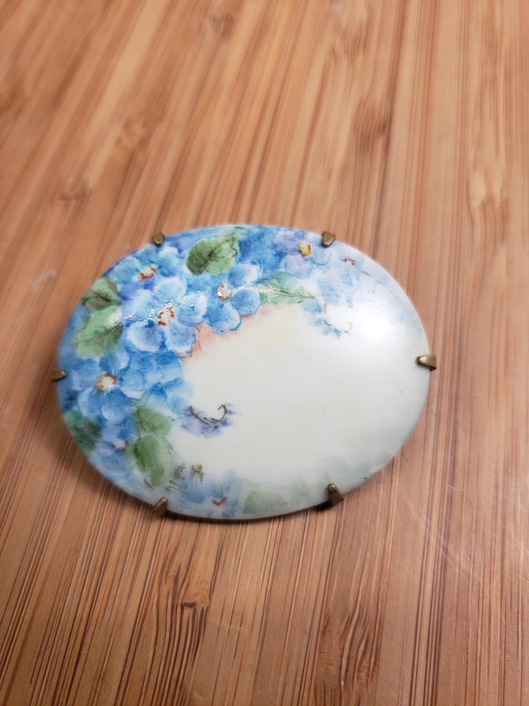 Vintage Hand Painted Blue Flowers Porcelain Brooch - Etsy
