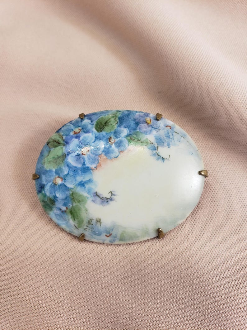 Vintage Hand Painted Blue Flowers Porcelain Brooch - Etsy