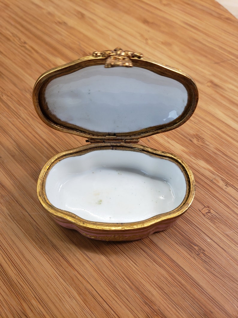 Antique French Porcelain Trinket Box Pink With Flowers Hand Painted - Etsy