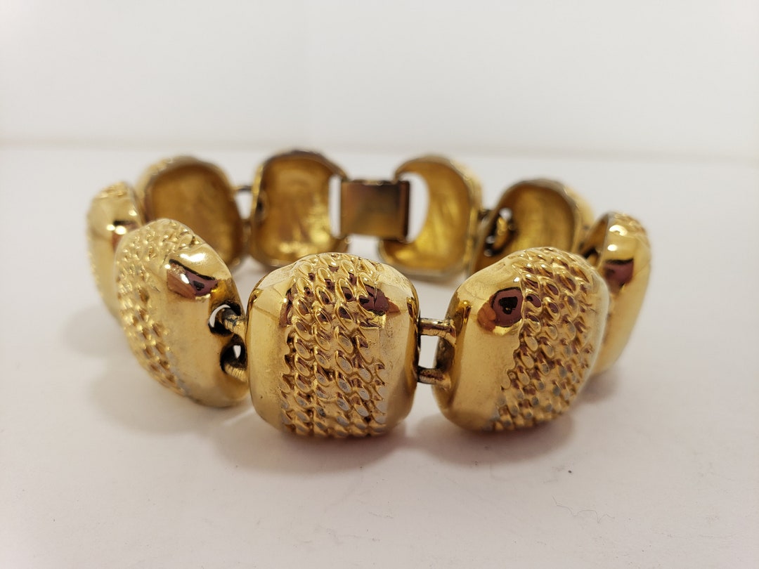Vintage Erwin Pearl Chunky Gold Tone Panel Link Bracelet - Etsy