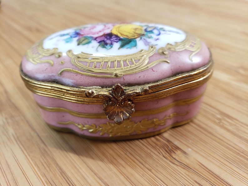Antique French Porcelain Trinket Box Pink With Flowers Hand Painted - Etsy
