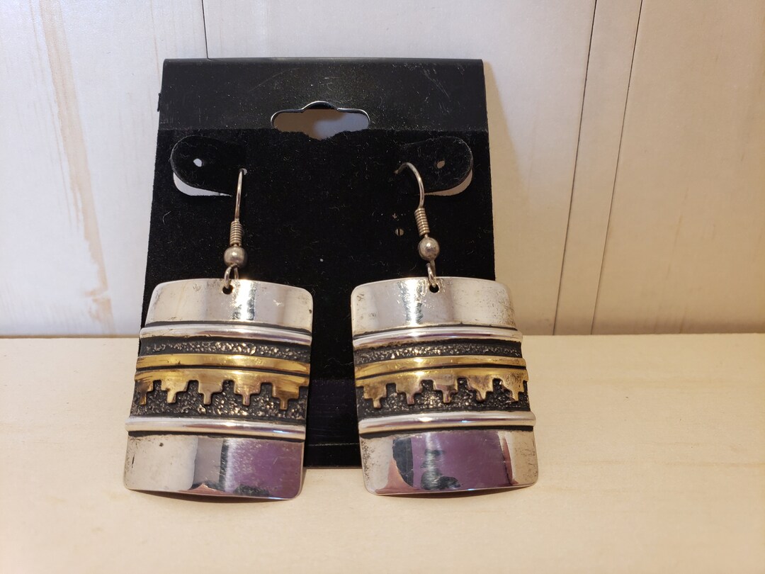 Vintage T. Singer Sterling Silver With Gold Overlay Navajo Earrings ...