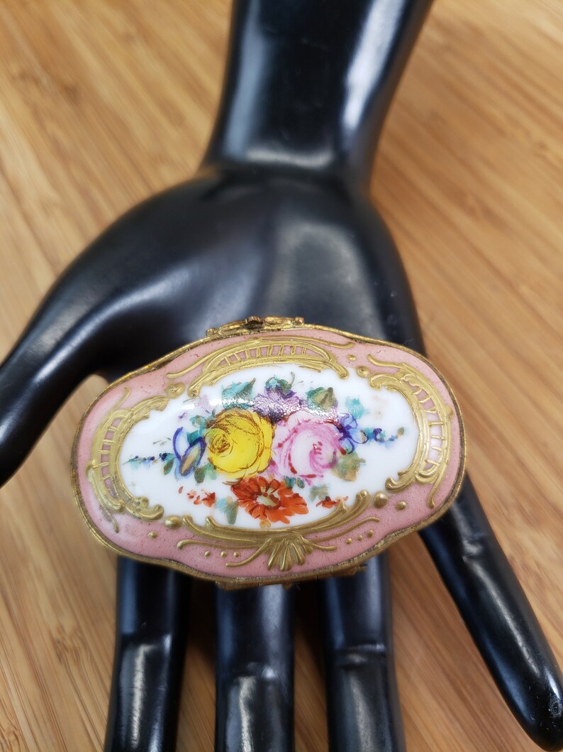 Antique French Porcelain Trinket Box Pink With Flowers Hand Painted - Etsy