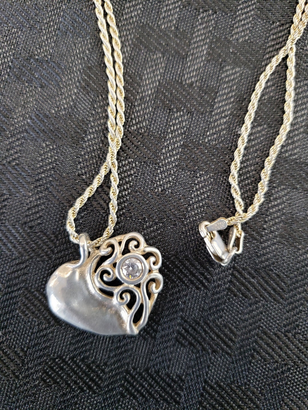 Didae 925 Israel Sterling Silver CZ Heart Pendant Necklace on HAN 925 Italy Rope - Etsy