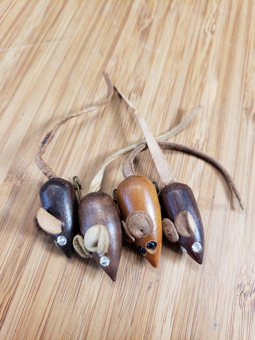 Vintage Wooden Mouse Scatter Pins Leather Tails Set of 4 Mice - Etsy