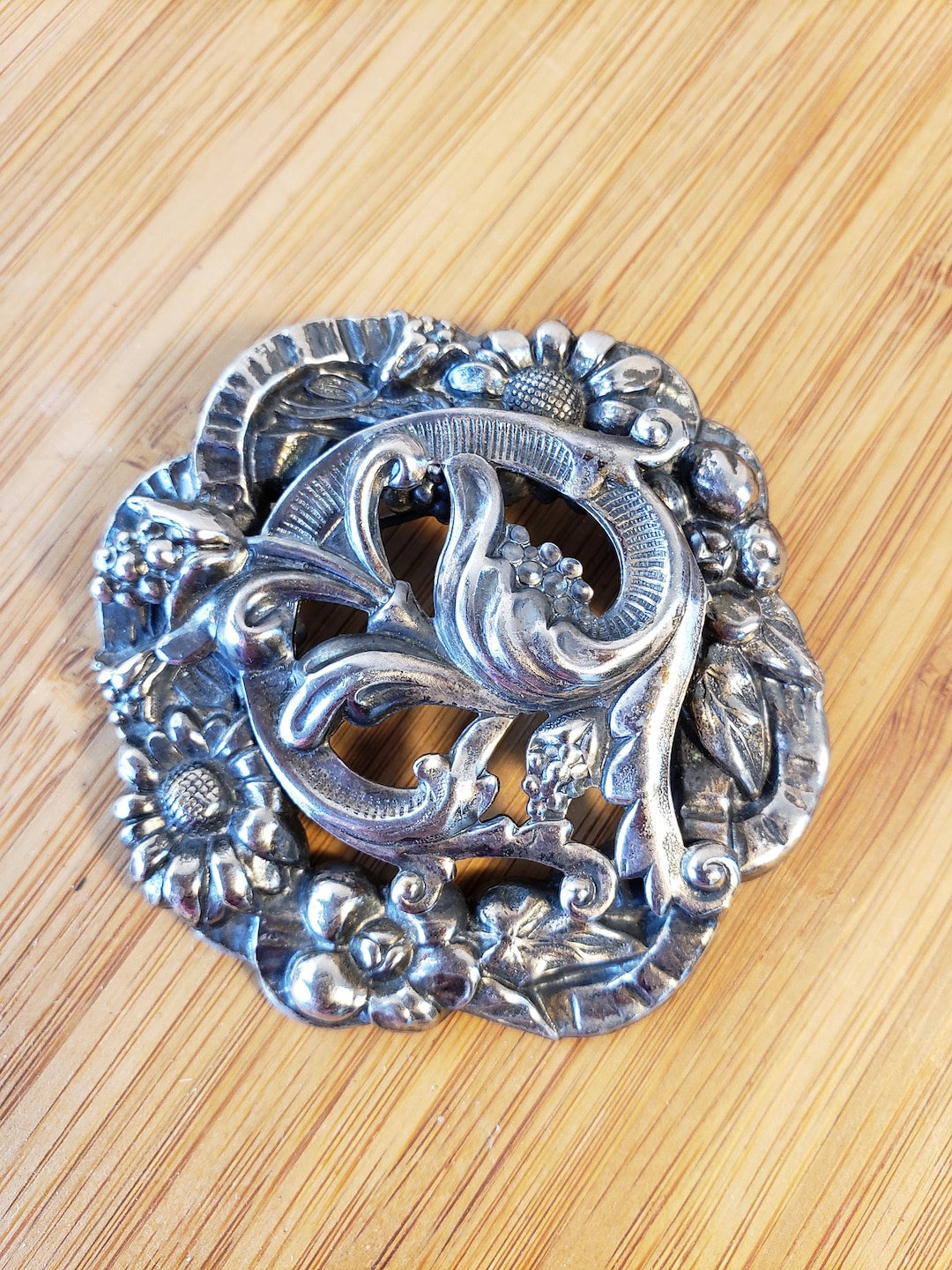 Vintage Jeanne Silver Tone Art Nouveau Style Floral Brooch - Etsy