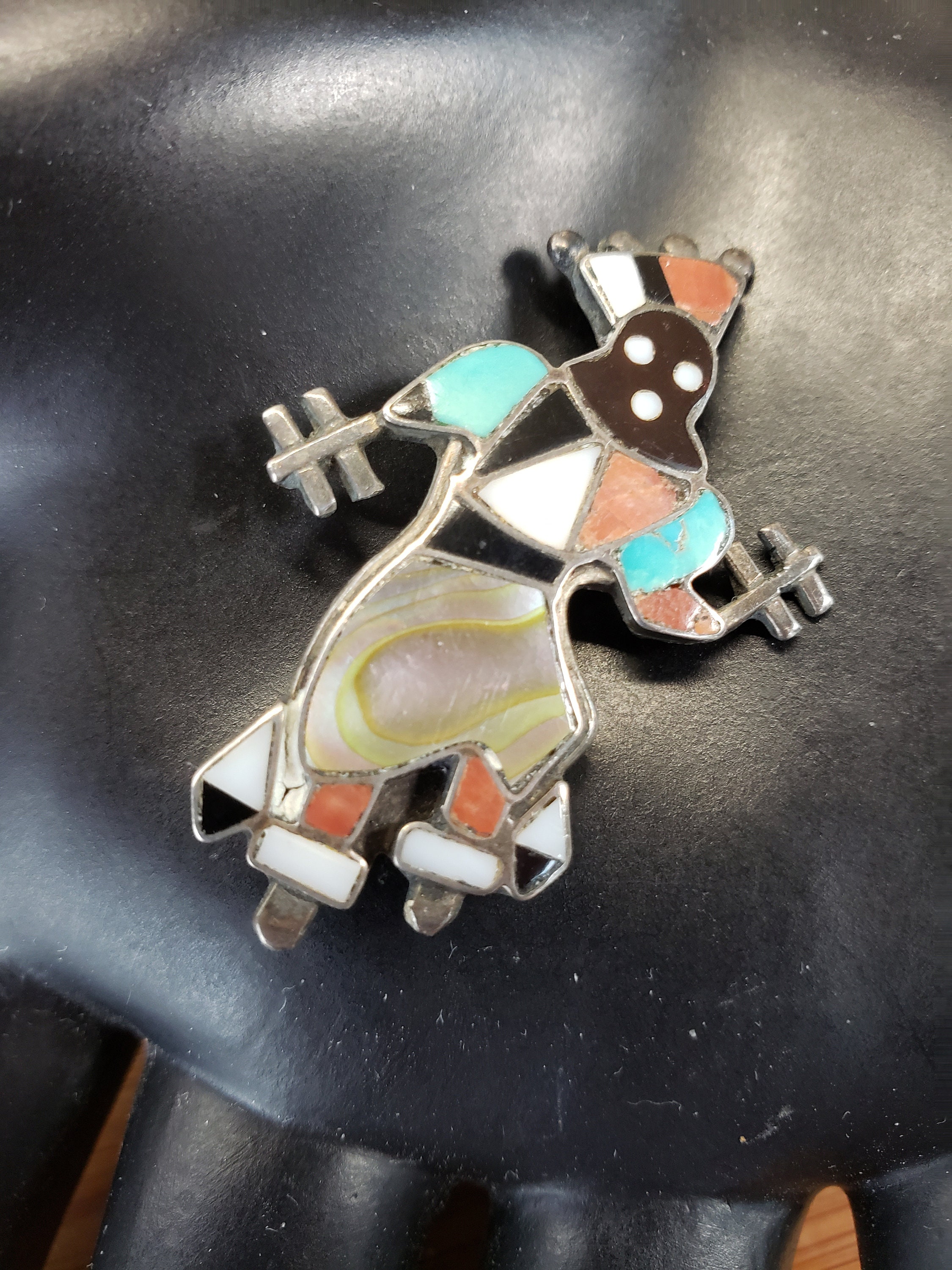 Vintage Zuni Inlaid Crown Dancer Apache Pin Signed by Artist Measures 1 ...