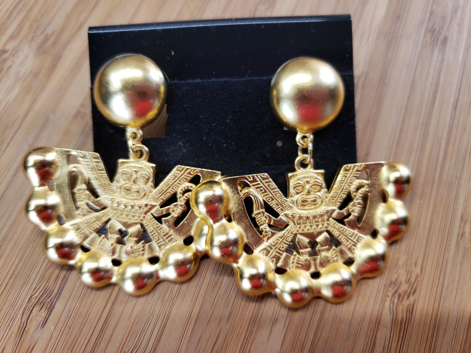 Vintage Ccori Mayan Revival Earrings Made in Peru Gold Plated Museum ...