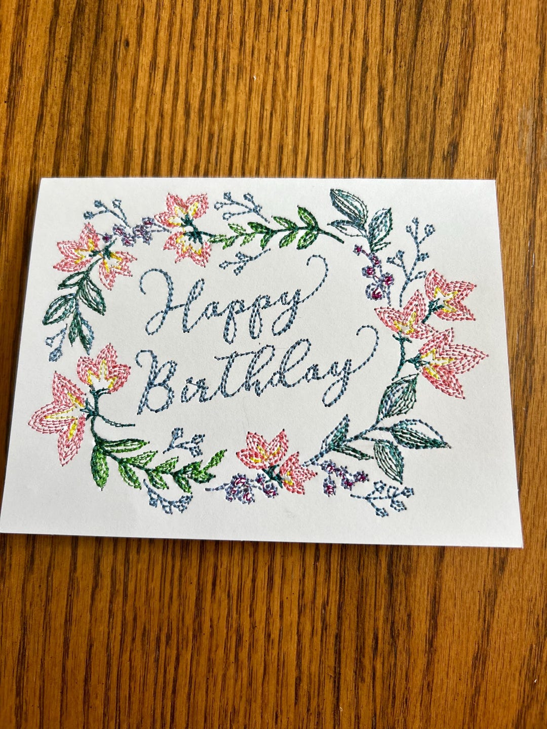 Floral happy Birthday Machine Embroidered Birthday Card - Etsy