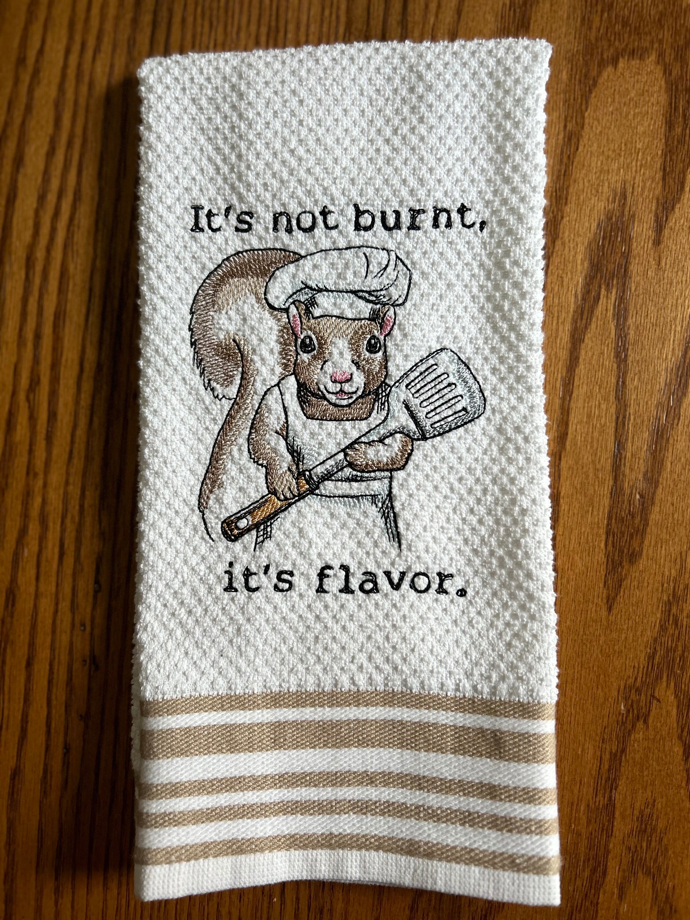 Its Not Burnt Its Flavor Squirrel Machine Embroidered Towel - Etsy