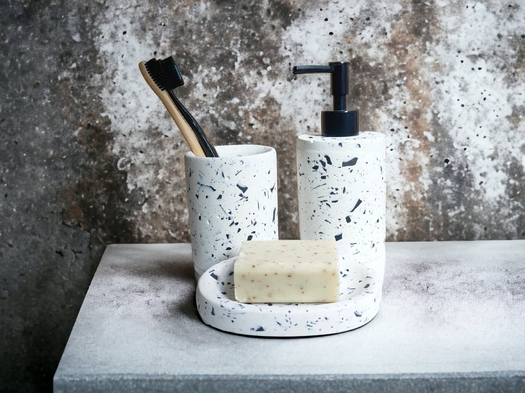 Terrazzo Unique Bathroom Accessories, Black and White Restroom ...