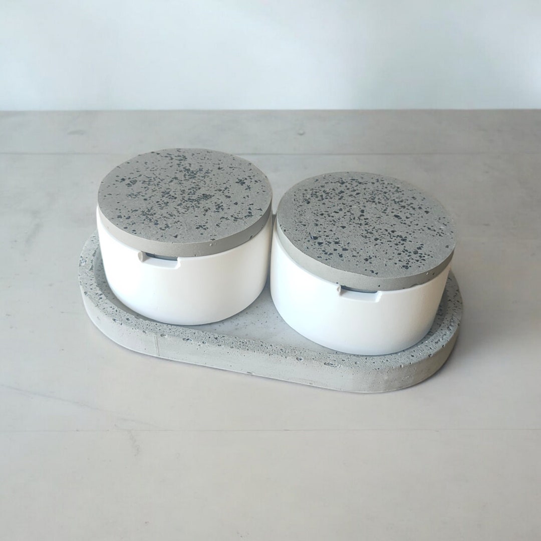 Handmade Concrete Lidded Jar Set: Gray & White Organizer With Tray - Etsy