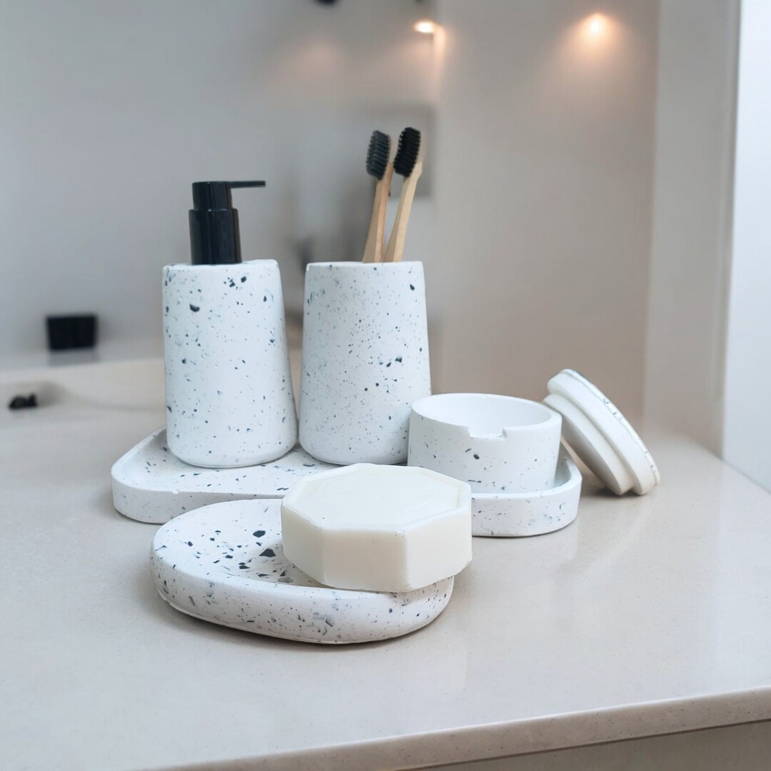 Terrazzo Modern Bathroom Accessory, Concrete Bath Set With Tray ...