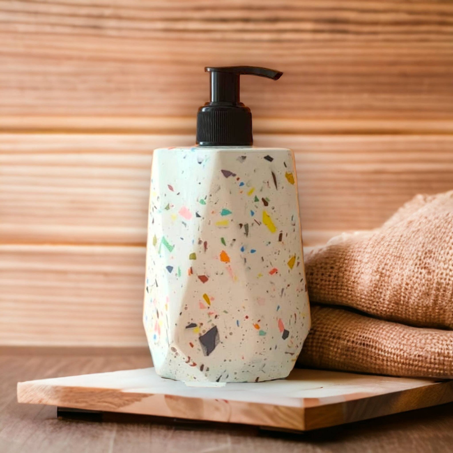 Terrazzo Liquid Soap Dispenser With Pump, Pastel Color Bathroom ...