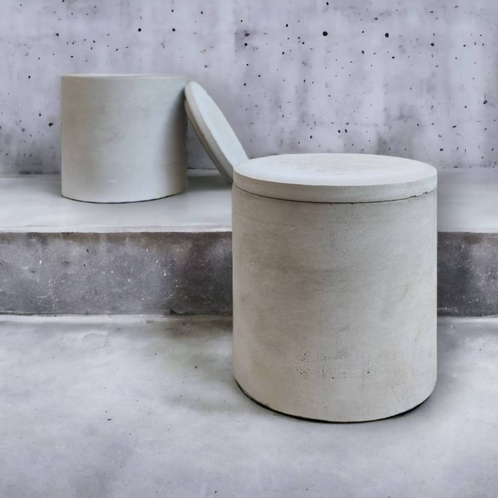 Concrete Round Jar With Lid: Gray Kitchen Canister, Jewelry Box - Etsy