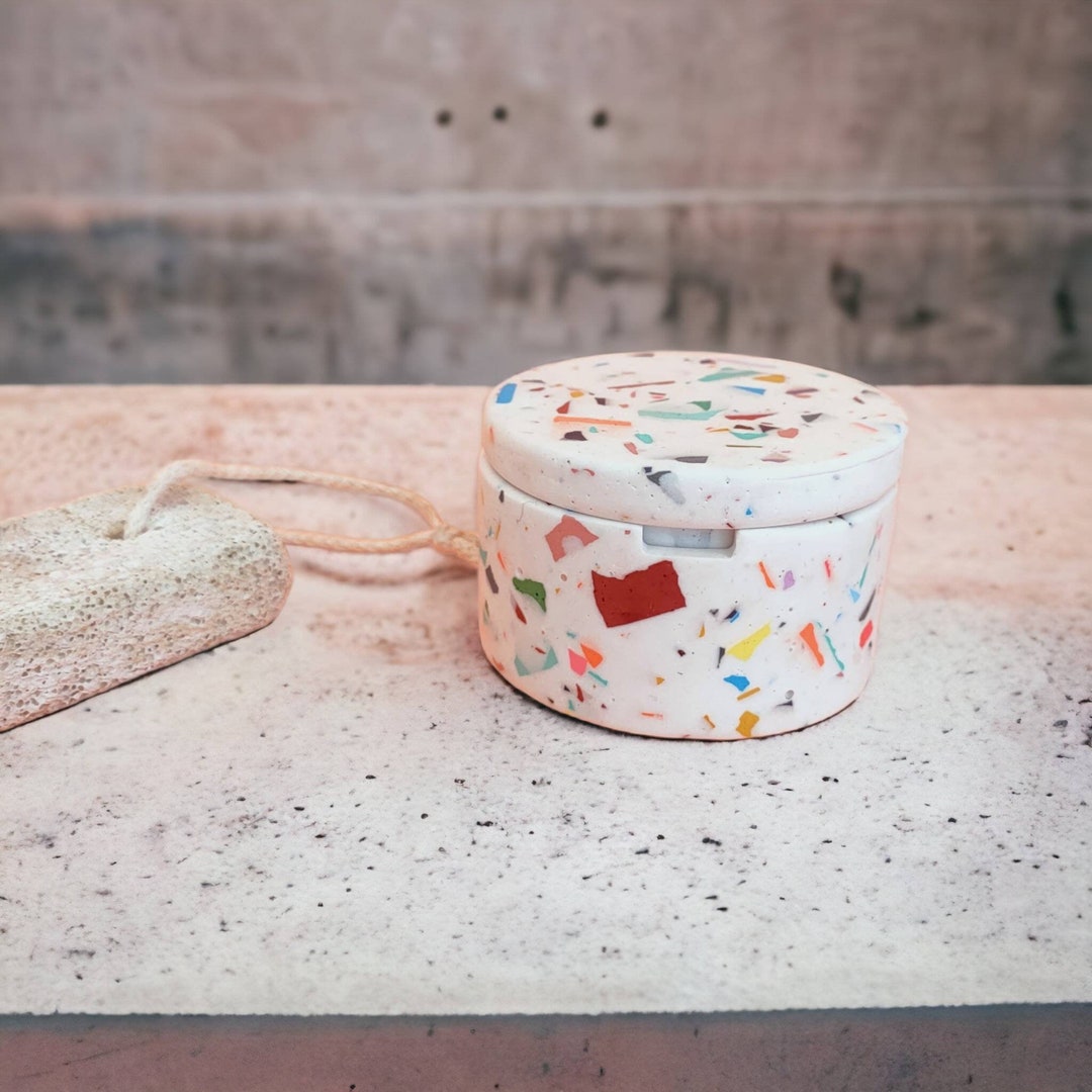 Terrazzo Small Cotton Disc Jar With Lid, Concrete Jewelry Container ...