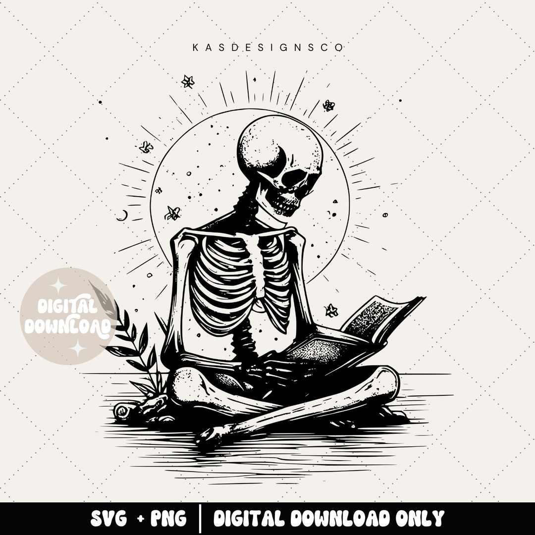 Skeleton Reading Svg, Mystical Png, Skeleton Svg, Halloween Svg ...