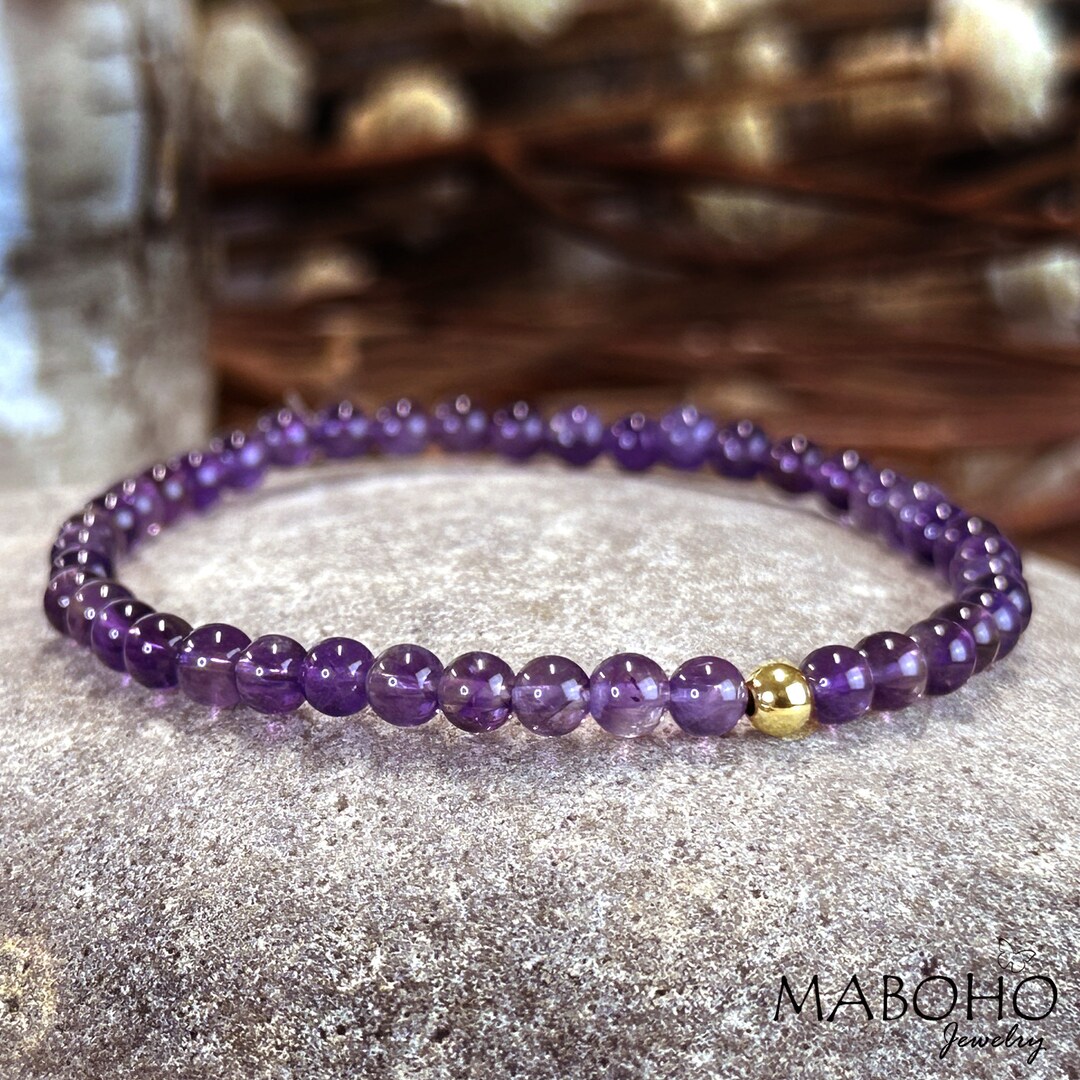 Amethyst and 14k Gold Filled Stretch Bracelet Natural Jewelry 4mm AAA ...
