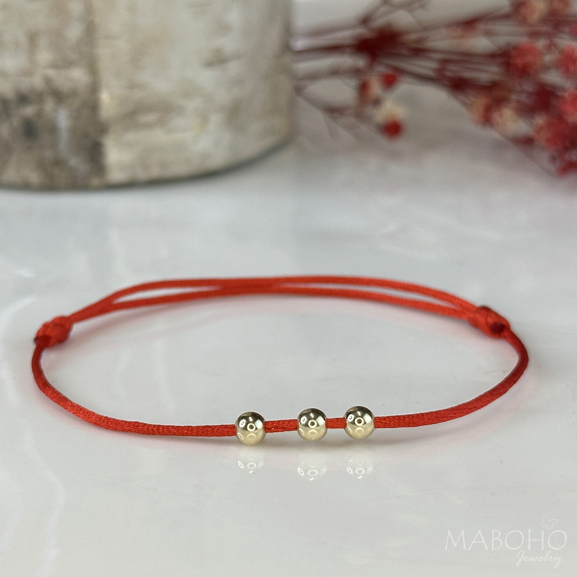 Men's Red String and 14k Gold Luck and Fortune Bracelet Set Adjustable ...
