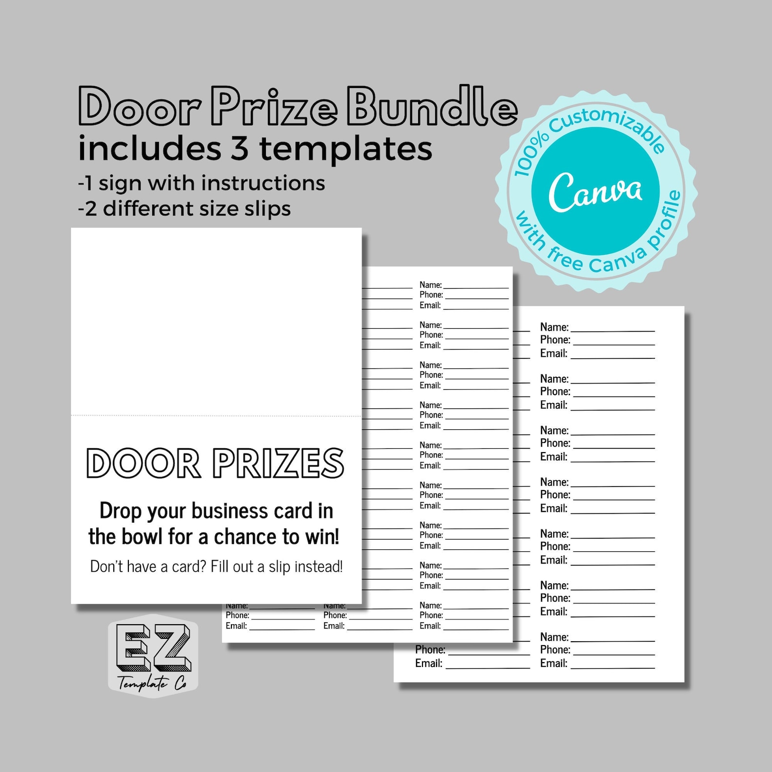 Door Prize Sign & Tickets | Business Card Raffle Editable Canva ...