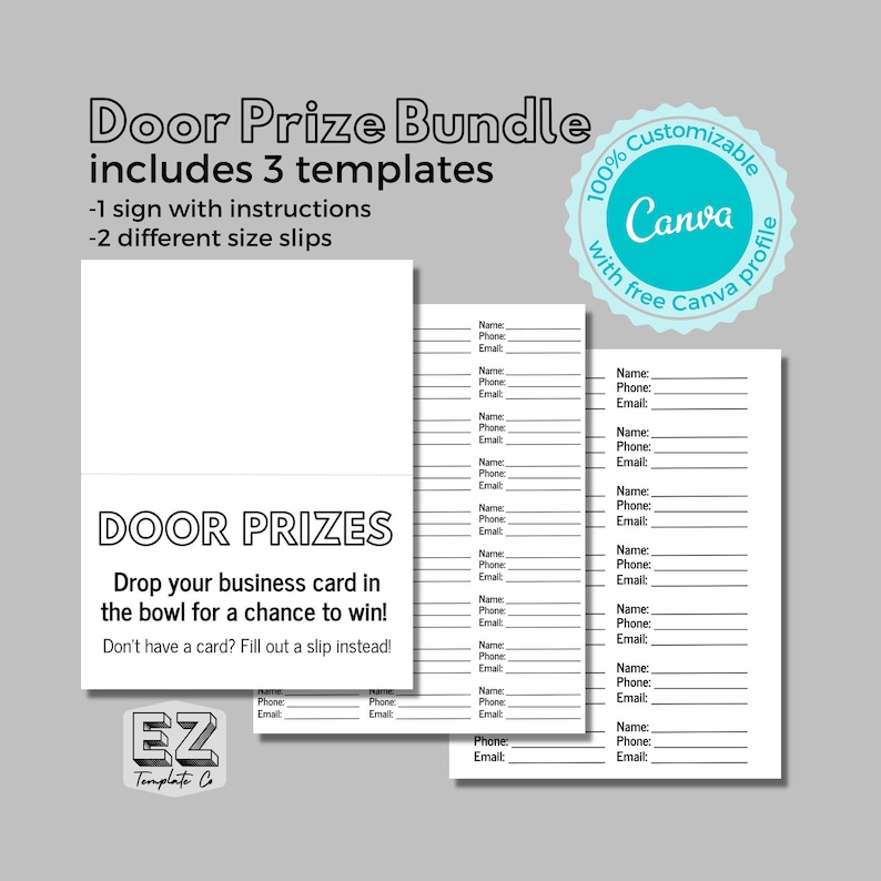 Door Prize Sign & Tickets | Business Card Raffle Editable Canva ...