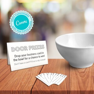 Door Prize Sign & Tickets | Business Card Raffle Editable Canva ...