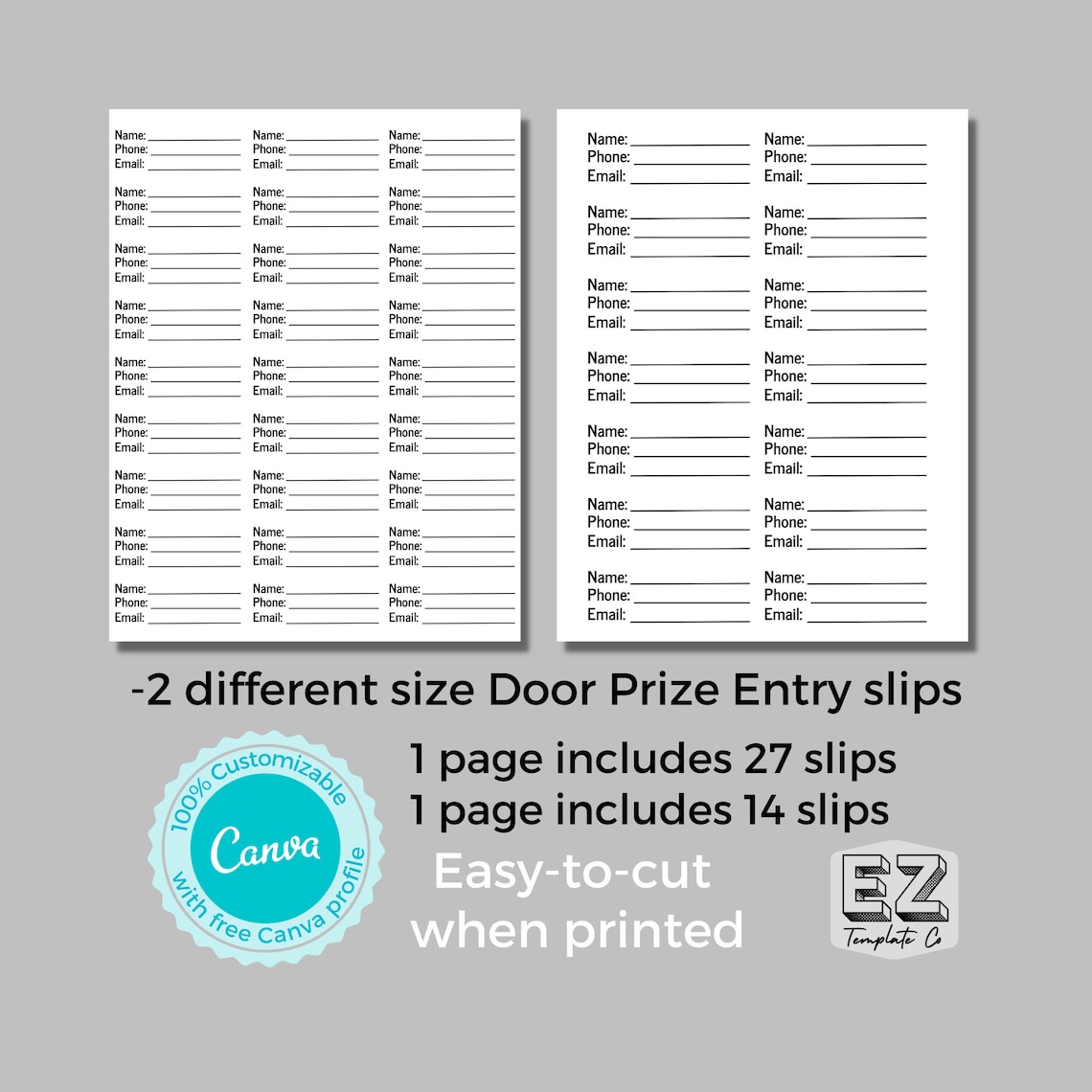 Door Prize Sign & Tickets | Business Card Raffle Editable Canva ...