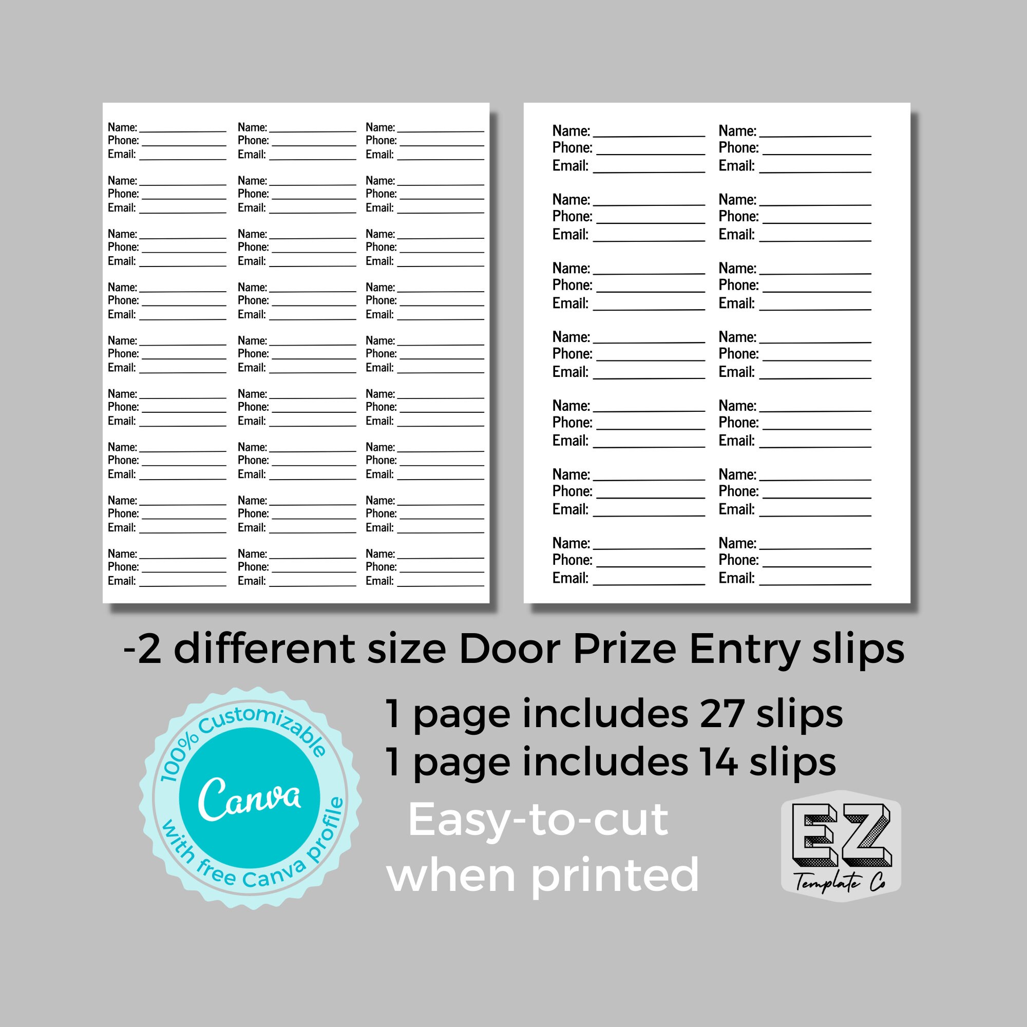 Door Prize Sign & Tickets | Business Card Raffle Editable Canva ...