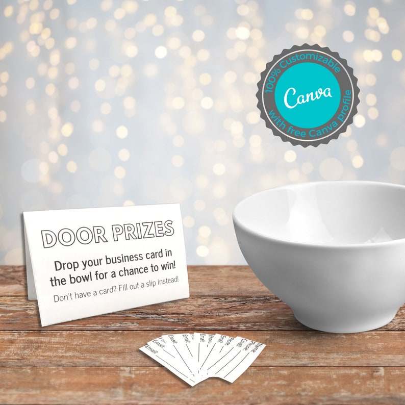 Door Prize Sign & Tickets | Business Card Raffle Editable Canva ...